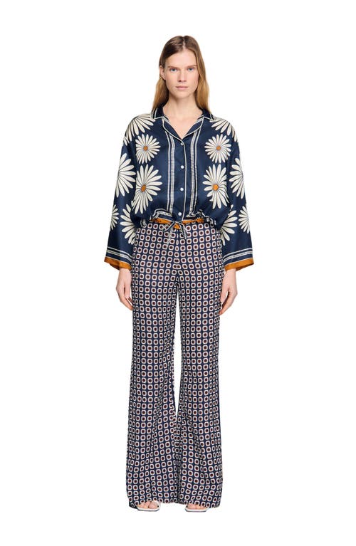 SANDRO Floral Print Silk Shirt